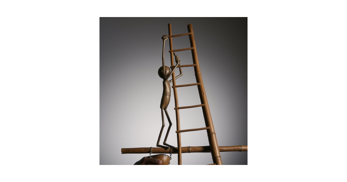 Stickman Lifting A Bamboo Ladder., | AI Vector Graphic