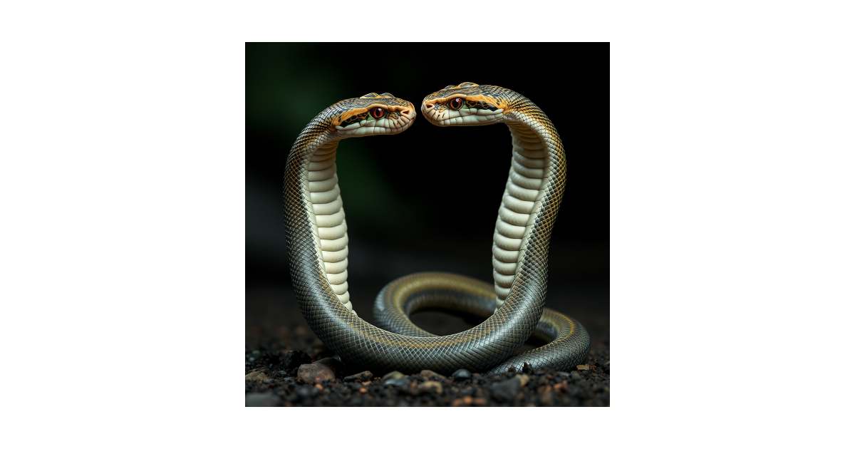 Two Snakes Facing Each Other, | AI Vector Graphic