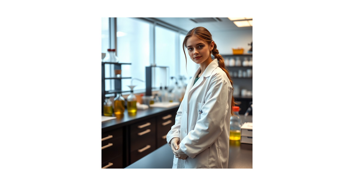 A Girl With Labcoat In Organic | AI Vector Graphic