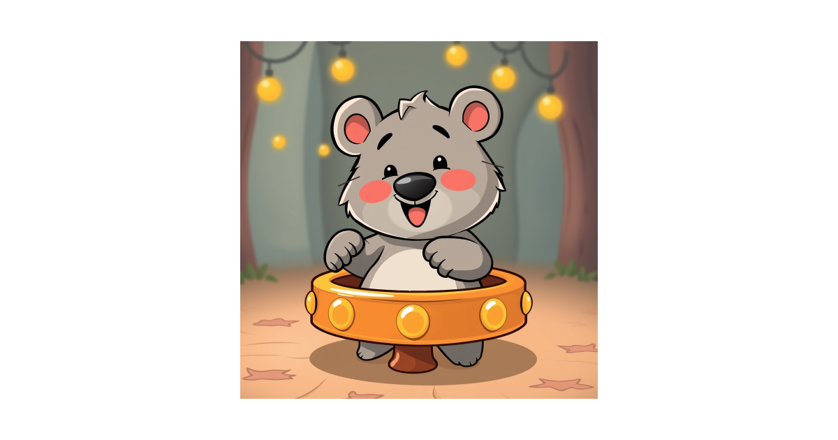 Cartoon Bear Playing Ring Toss, | AI Vector Graphic