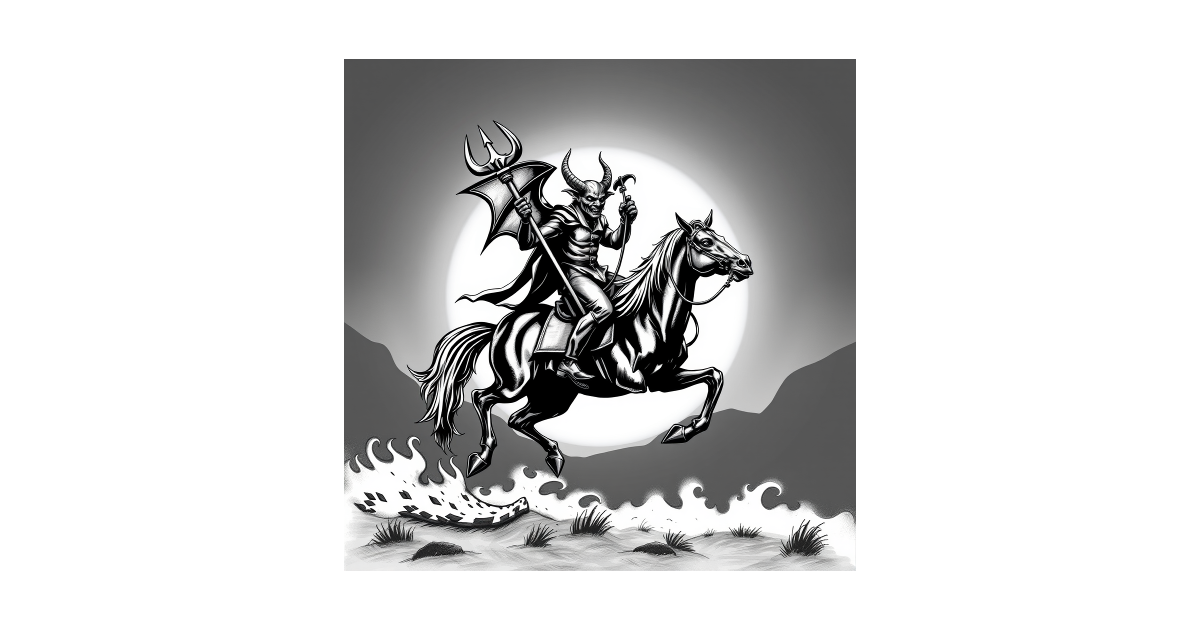 Devil Holding Pitchfork Riding | AI Vector Graphic