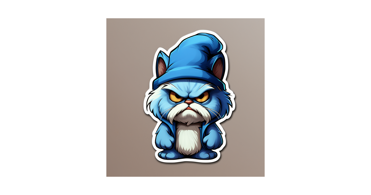 Grumpy Smurf Cat, Sticker Style, | AI Vector Graphic